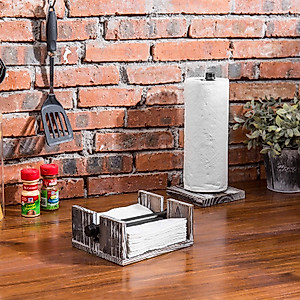 MyGift Torched Wood and Industrial Metal Paper Towel and Napkin Holder Set, Countertop Paper Towel Holder and Flat Napkin Holder with Weighted Arm