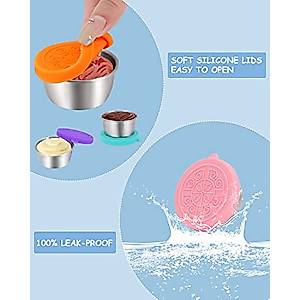 ENTESI Salad Dressing Container, Stainless Steel Condiment Containers with Lids Fits in Bento Box for Lunch Leakproof Reusable Small Sauce Cup Food Dip Snacks Storage