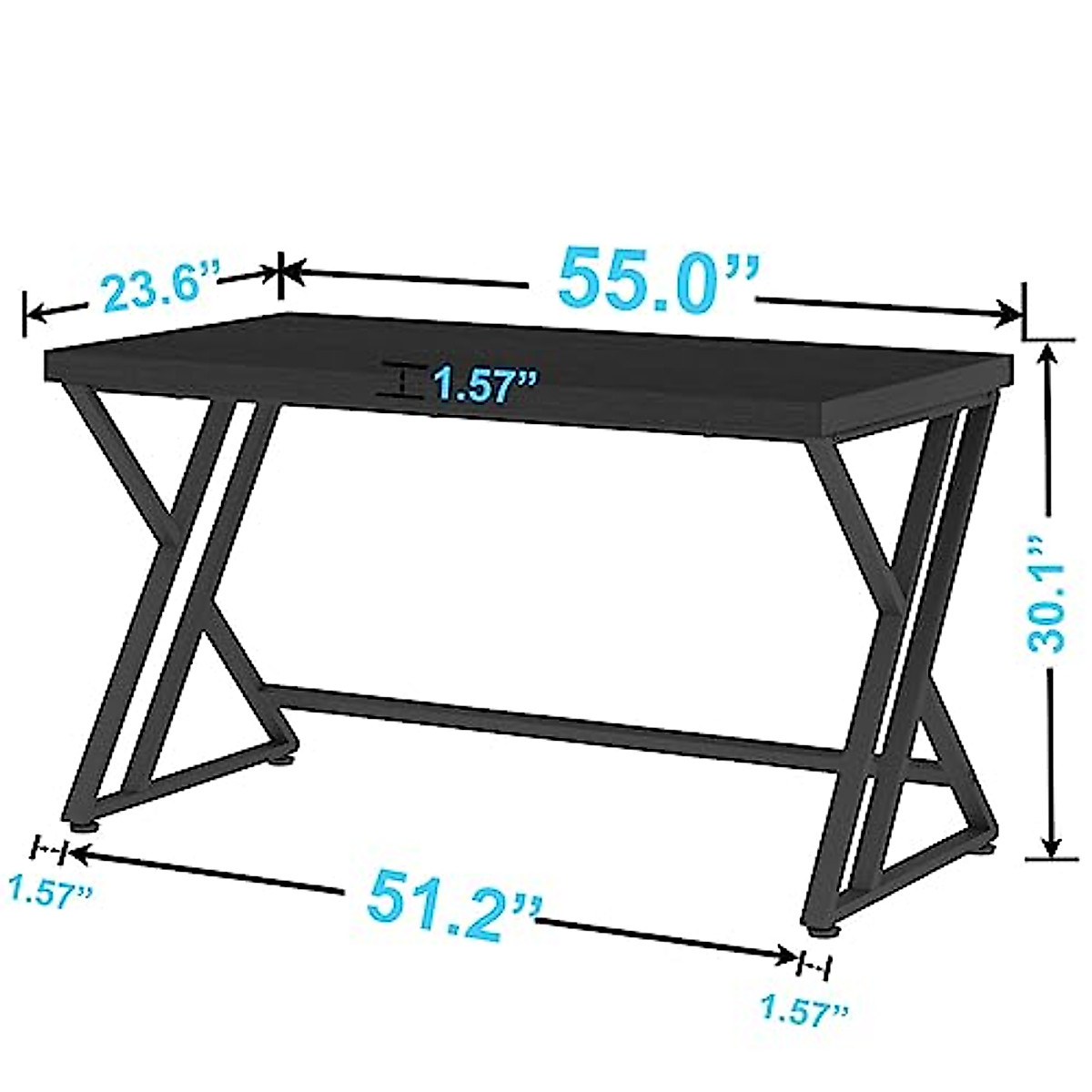 LVB Black Computer Desk, Modern Gaming PC Writing Desk for Home Office, Metal Computer Study Work Table for Bedroom, Industrial Executive Student Simple Workstation Desk with Storage, 55 In, Black Oak