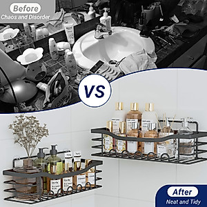 Maivotaf Shower Caddy Adhesive 3 Pack,Hanging Shower Caddy, Rustproof Stainless Steel Hanging Bathroom Organizer with Large Capacity for Bathroom, Kitchen, Countertop, Black, Matte Black