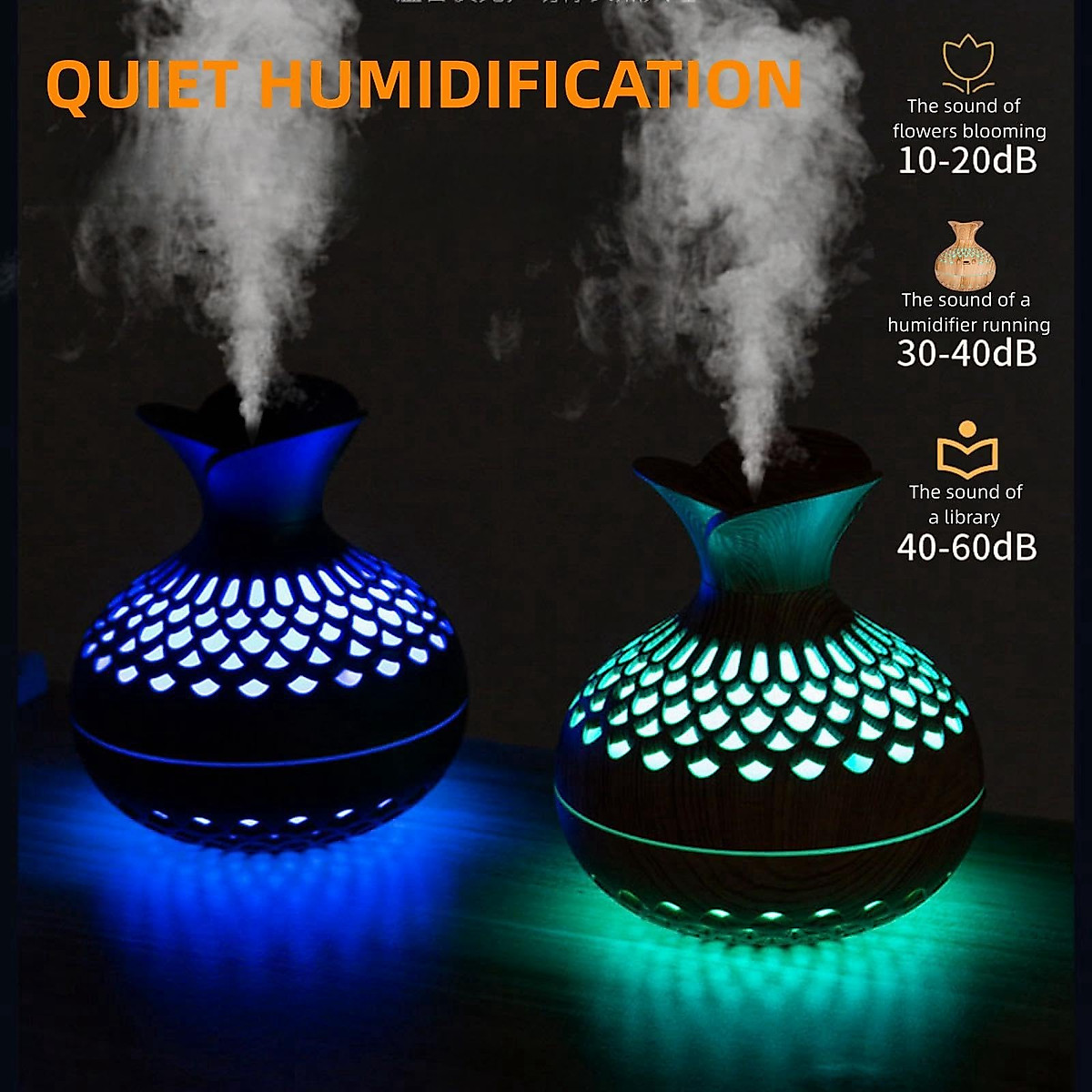 Yaindhi Colorful Mini Humidifier, Flower Shape Humidifier,USB Personal Desktop Cool Humidifier 7 colors,2 Mist Modes,Super Quiet for Car, Office Room, Bedroom,etc. (Light wood)