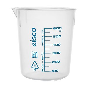 EISCO Premium 600mL Beaker - Polypropylene Plastic, Blue Screen Printed, 50mL Graduations