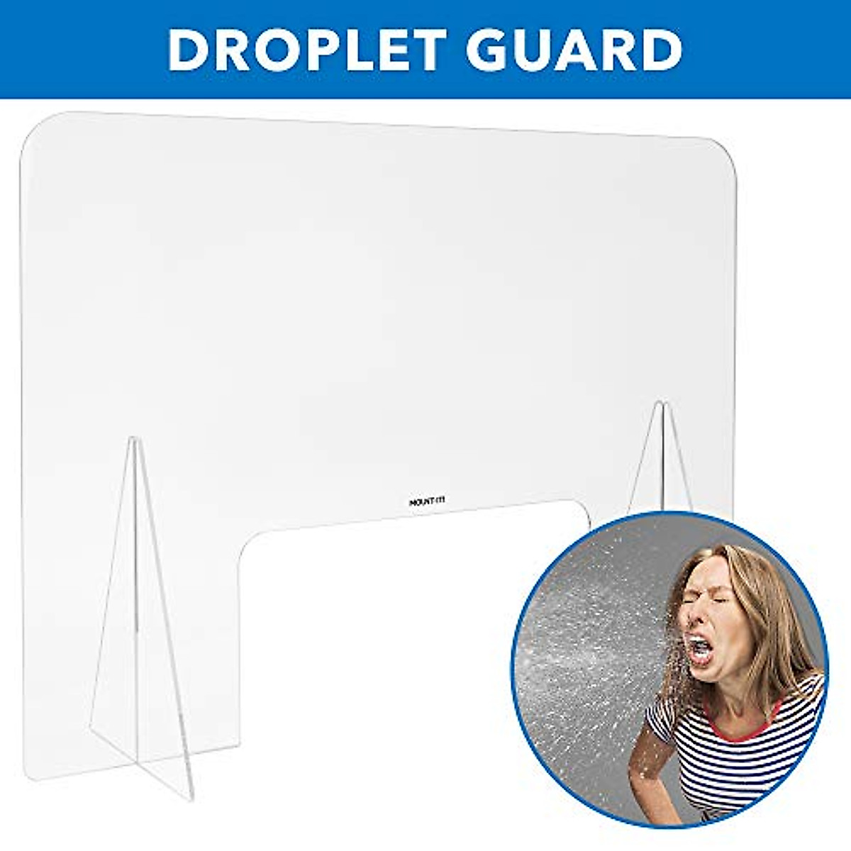 Mount-It! Acrylic Protective Sneeze Guard 31.5"x 23.6" x 9" | Clear Plexiglass Personal Protection Shield and Partition | with Opening Pass Through Window