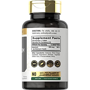 Selenium Supplement | 200mcg Tablets | Vegetarian, Non-GMO, Gluten Free | by Carlyle