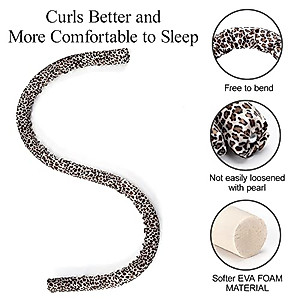Heatless Curling Rod Headband, IENIN No Heat Curlers Hair Rollers to Sleep in Curl Ribbon with Scrunchies Hair Clips Overnight Hair Curlers for Women Long Hair Styling Tools(Leopard)