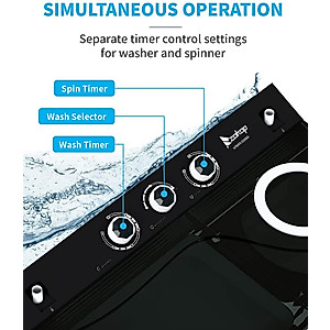 Portable Washing Machine 26lbs Capacity, Mini Twin Tub Washer Compact Laundry Machine with Built-in Drain Pump, Semi-Automatic Laundry Washer 18lbs Washer 8lbs Spinner for Dorms, Apartments, RVs