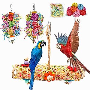 Bird Toys Bird Shredding Foraging Toys Parakeet Toy Chewing Hanging Toy Bird Shredded Paper Bird Cage Accessories Bird Rope Perch for Conure Cockatiel Budgies Lovebird Parrotlet