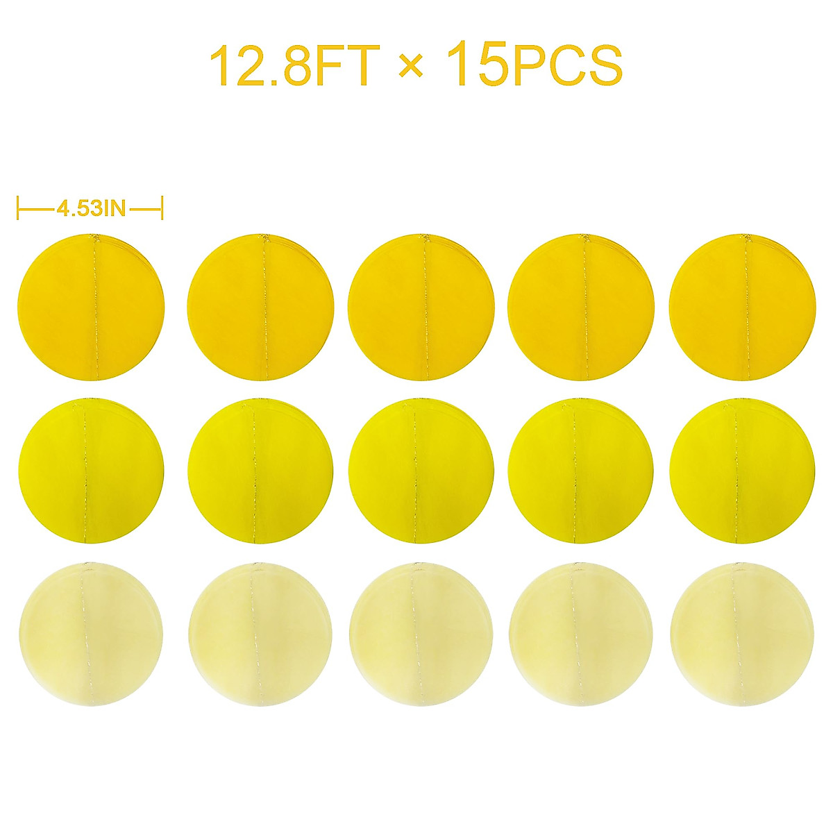192Ft Yellow Party Decorations Ombre Yellow White Big Polka Dots Backdrop Streamer Gradient Yellow Tissue Paper Circle Dot Hanging Garland for Lemon Bee Sunflower Birthday Baby Shower Party Supplies