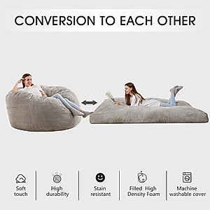 Homguava Chenille Bean Bag Chair, Variable Shape from Bean Bag to Matress, Convertible Beanbag Chair for Home, Living Room(Full, Grey)