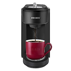 EZBASICS Single Serve Coffee Maker Coffee Brewer Compatible with Pod and Ground Coffee 4 to 10 Oz. Brew Sizes Fast Brewing Silver