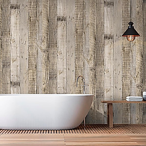 Anmon Wood Contact Paper 17.7" x 118" Peel and Stick Wallpaper, Grey Distressed Wood Wallpaper Shiplap Self Adhesive Removable Wall Paper, Wood Look Plank Rustic Natural Contact Paper for Wall