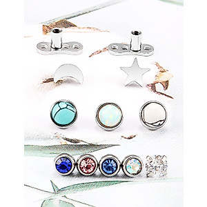 Jenxnjsjo Dermal Piercing Jewelry Tops Back Anchor Surgical Steel Top 14g Titanium Base Face Heart Microdermal Micro Dermals Punk Body Piercings Studs for Women Men Hypoallergenic