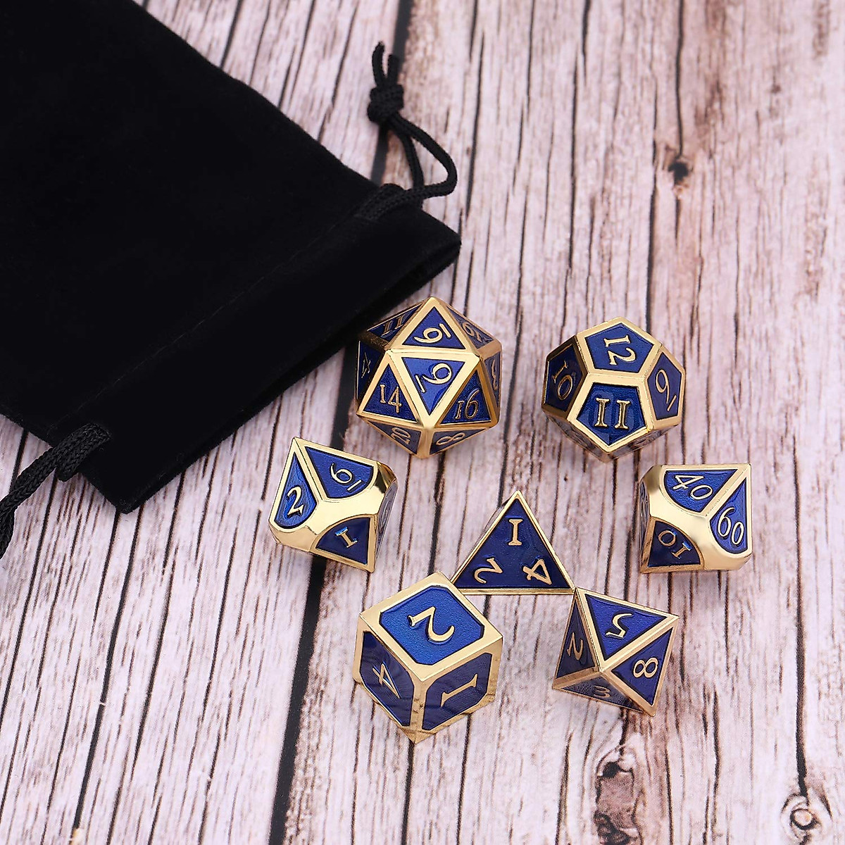 Hestya 7 Pieces Metal Dices Set Game Polyhedral Solid Metal Dice Set with Storage Bag for Role Playing Game Math Teaching
