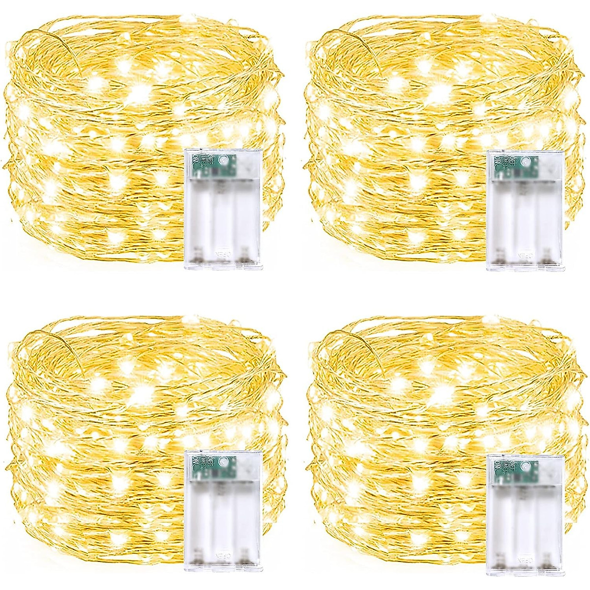 4 Pack 20FT 60LED Battery Operated Fairy Lights with Timer, Waterproof Battery String Lights Outdoor Indoor, Battery Twinkle Lights for Bedroom Wedding Birthday Party Chirstmas (Warm White)
