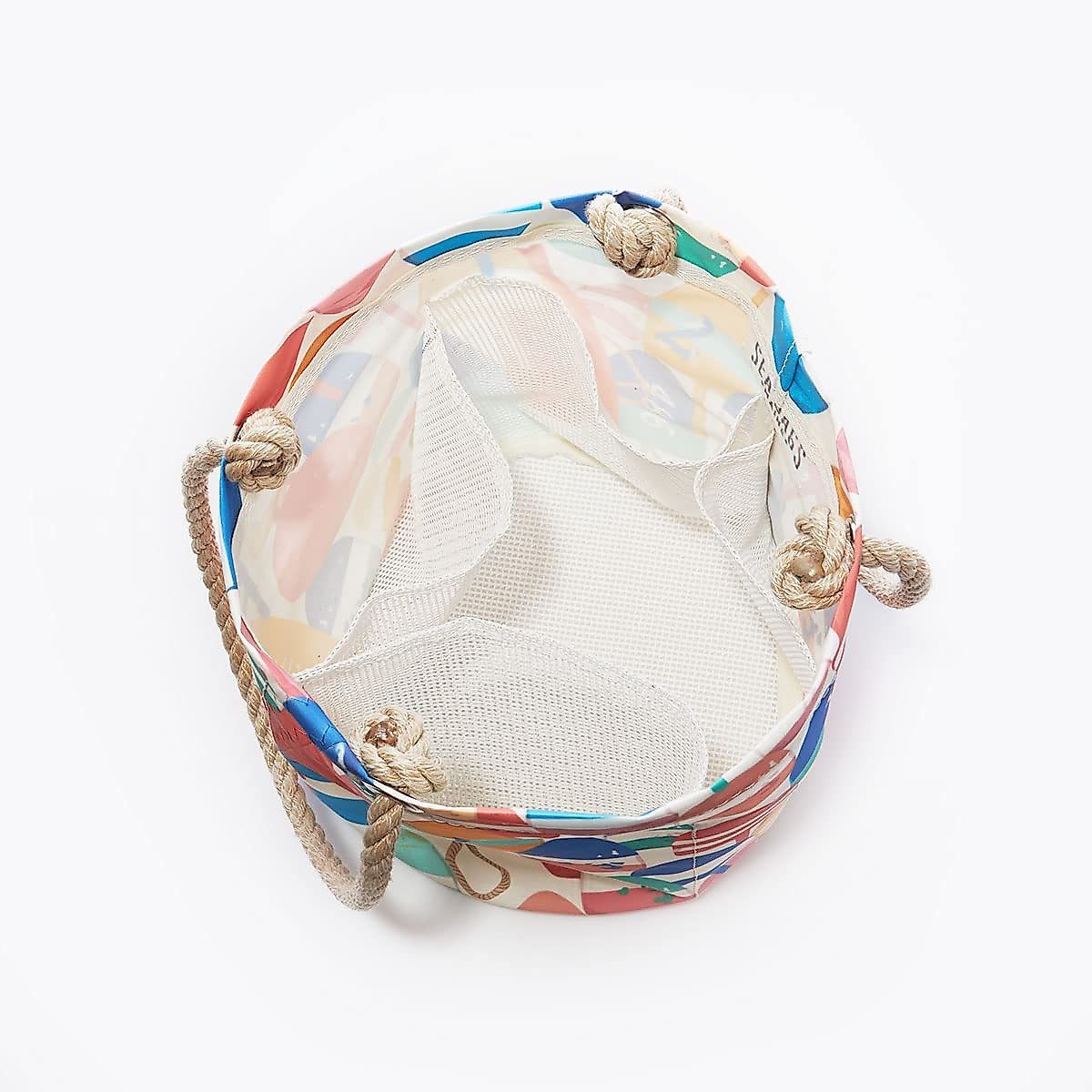Sea Bags Recycled Sail Cloth Downeast Buoys Beachcomber Bucket Seashell Bag, Sail Cloth Organizer Bucket Inside Pockets and Mesh Bottom