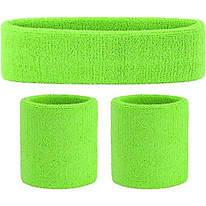 80s Sweatbands Neon Sweatbands Set Includes Pink, Blue, Yellow and Green Headband and Wristbands, Sweat Bands Headbands for Women with Matching Wristbands, Sweatbands for Women for Halloween Costumes