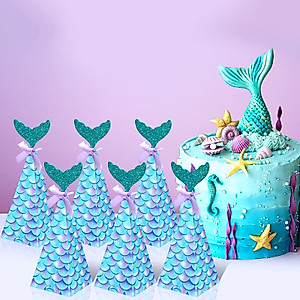 50 Pcs Mermaid Party Boxes Favors Cone Mermaid Gift Boxes with Glitter Tail and Purple Bow Mermaid Party Favors Paper Mermaid Candy Box for Girl Under the Sea Baby Shower Decorations Birthday Supplies