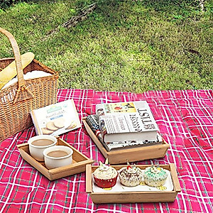 MyGift Natural Bamboo Nesting Small Serving Tray with Handles, Wooden Decorative Trays, Set of 3