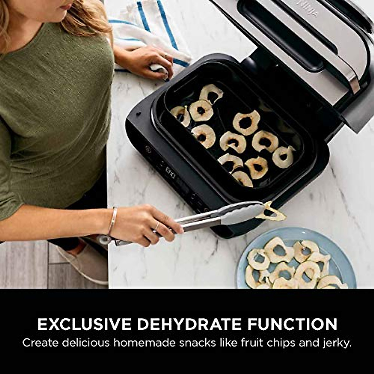 Ninja FG551 Foodi Smart XL 6-in-1 Indoor Grill with Air Fry, Roast, Bake, Broil & Dehydrate, Smart Thermometer, Black/Silver