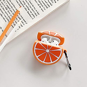 UR Sunshine Case Compatible with AirPods 1/2, Super Cute Creative Fruit Lemon Shape Case, Soft Silicone Cover Earphone Protection Skin for AirPods1&2-Orange