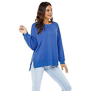 VIISHOW Women’s Sporty Sweatshirt Crew Neck Long Sleeves Pullover Ribbed Cuffs Hems Pullover Tops,Royal Blue,2X-Large