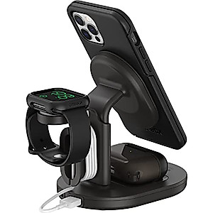 OtterBox Wireless 3 in 1 MagSafe Charging Stand, Strong Magnetic Alignment and Attachment with MagSafe, Sleek Multi-Devicie Charging Station for iPhone, AirPods and Apple Watch, Black