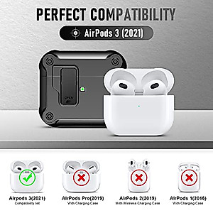 Valkit for Apple Airpods 3rd Generation Case Cover with Lock, Cool AirPods 3 Case with Keychain for Men Women Military Hard Shell Rugged Shockproof Air Pod 3 Case for AirPod 3rd Gen Case 2021, Black