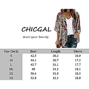 Women's Floral Print Puff Sleeve Kimono Cardigan Loose Cover Up Casual Blouse Tops (Dark Grey, XL)