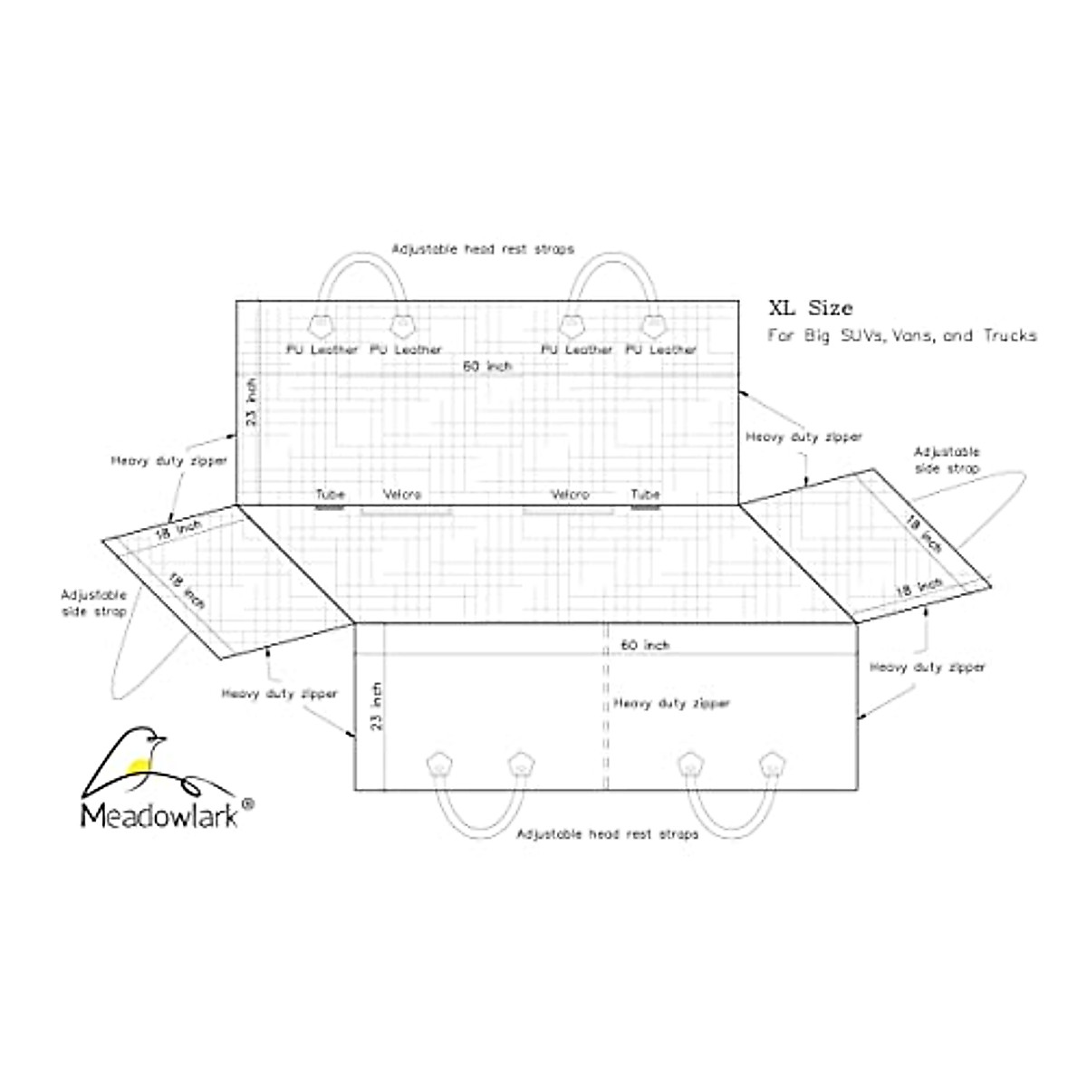 Meadowlark XL Premium Hammock Dog Car Seat Cover Back Seat, Dog Cover Car Seat Protector, Non-Slip, Dog Stuff, Anti Shock, Water Repellant, Pet Car Seat Cover for Dogs w/Seat Belt & 2 Headrest Covers