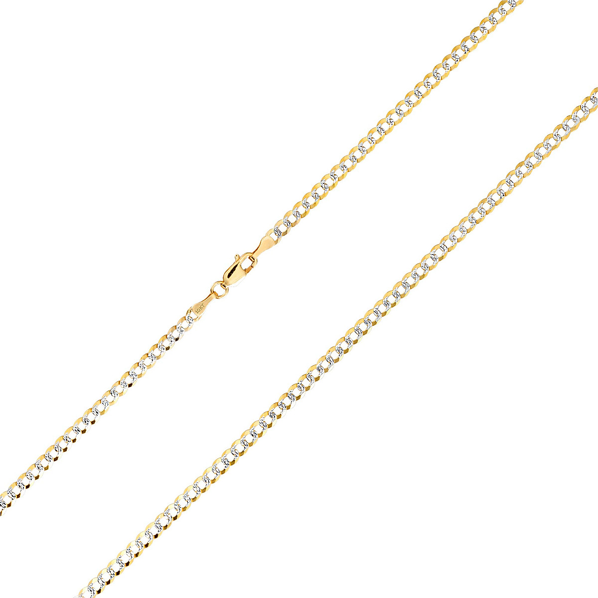 Nuragold 10k Yellow Gold Solid 4mm Cuban Chain Curb Link Diamond Cut Pave Two Tone Bracelet, Womens Mens Jewelry 7" 7.5" 8" 8.5" 9"