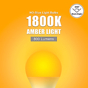 Neporal Amber Light Bulbs 9W, Soft Warm Sleep Light Bulbs 60W Equivalent, Blue Light Blocking Amber Night Light Bulbs 1800K, Bedtime Light Bulb for Healthy Sleep.
