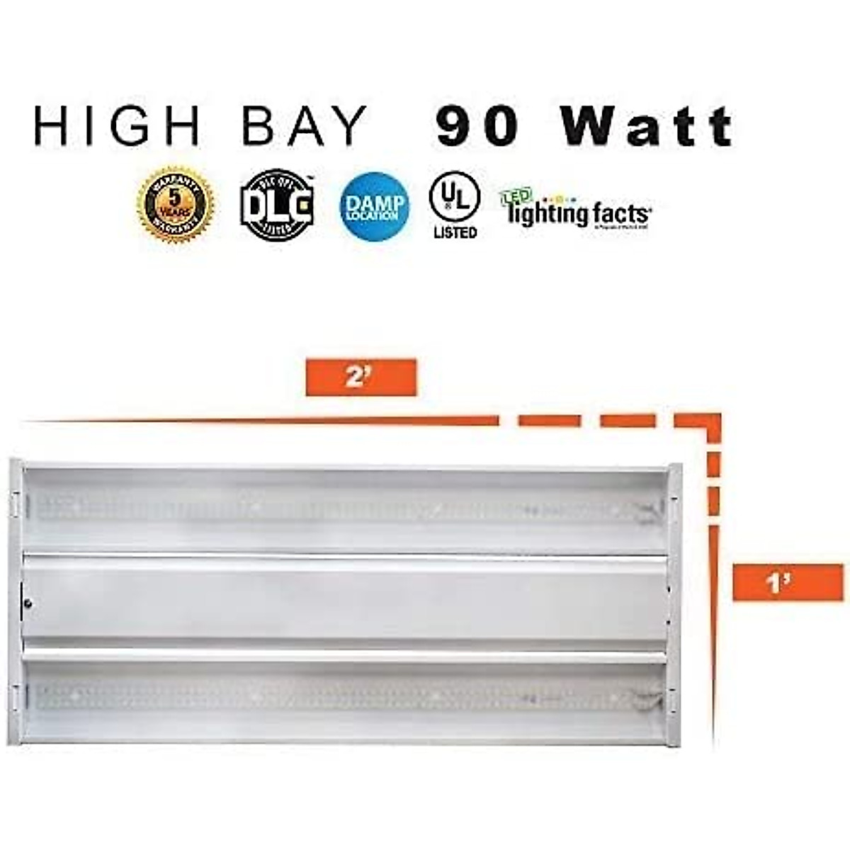 Superior LED High Bay Shop Light - 2Ft Linear High Bay Lighting - 90 Watt, 11700 Lumens, 5000K Daylight White - Ideal for Small Warehouses, Garages and Shops