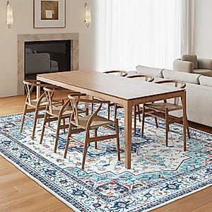 Art&Tuft Area Rugs 8x10, Machine Washable Rugs 8x10 - Stain Resistant Large Living Room Rug, Low Pile No Slip 8x10 Area Rugs for Bedroom, Living Room, Kitchen, Office, Blue