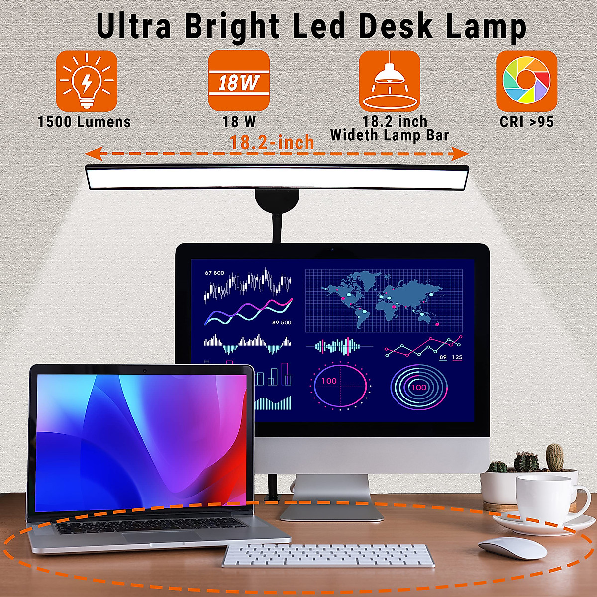 Frkaiuza LED Desk Lamp, Architect Desk Lamps for Home Office, Eye-Caring Clamp Lamp with Gooseneck,18W LED 3 Modes 6 Brightness, Modern Desk Light for Monitor Studio Reading, Remote and Touch Control