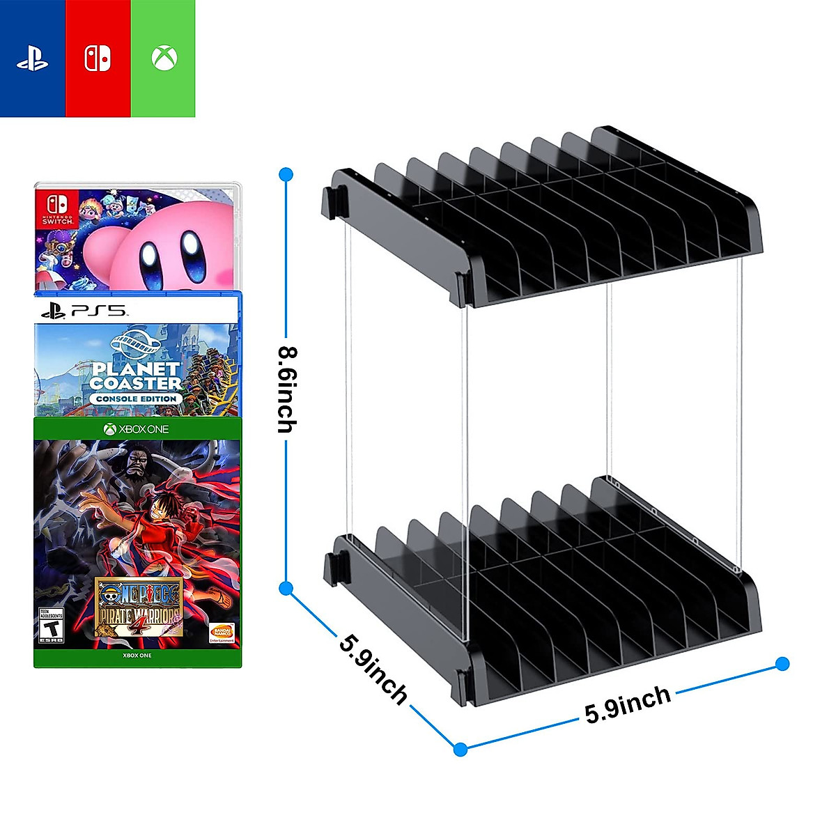 ASFSKY Game Storage Tower Universal Video Game Storage for 32 Games Storage Stand Compatible with PS5 PS4 Xbox Nintendo Switch Games Gamer Gifts