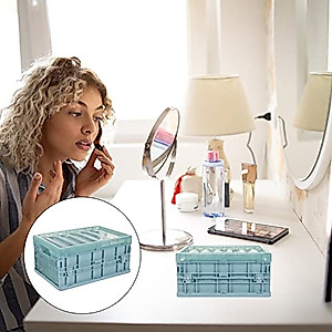 ULTECHNOVO Cubby Storage Organizer Foldable Storage Box with Lid- Large Box Organizer Stackable Cube Folding Crate for Home Office Clear Container