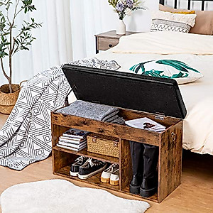 HOOBRO Shoe Storage Bench with Padded Cushion, Entryway Bench with Flip-Open Storage Box and Adjustable Shelf, Shoe Rack with Hidden Compartment, for Entryway, Living Room, Rustic Brown BF40HX01
