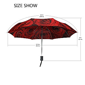 DOENR Red Rose Compact Travel Umbrella Sun and Rain Windproof Auto Open Close Folding Umbrella