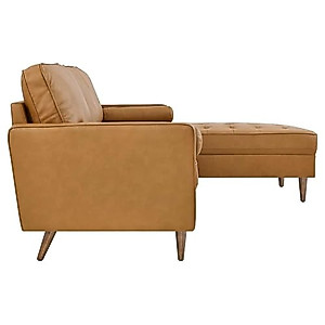 Pemberly Row 98" Modern Style Leather Sectional Sofa in Tan Finish