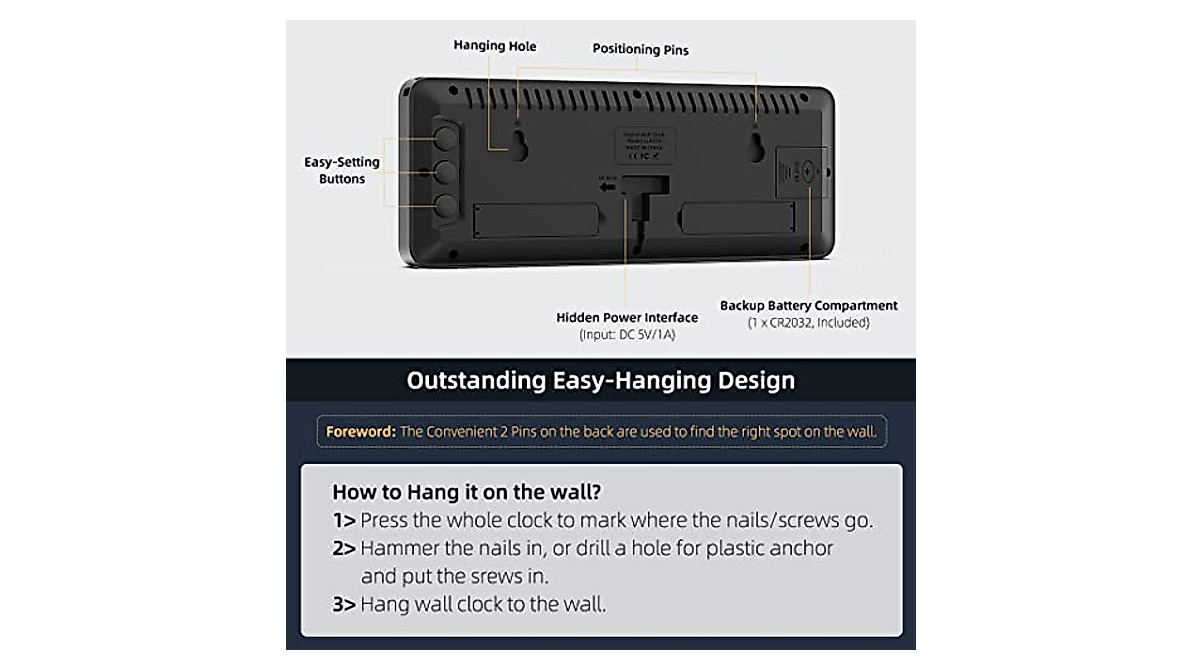 XUANZIT LED Digital Wall Clock - Big Digits & RGB Display