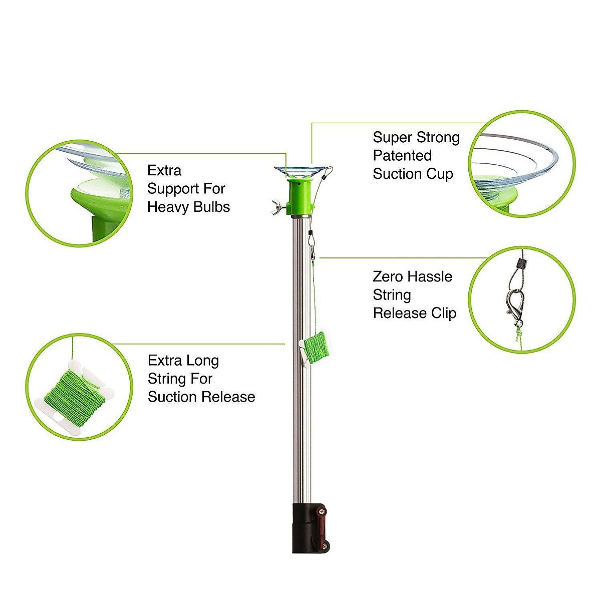 STAUBER Best Bulb Changer (Green, with 9 ft Pole, Large Suction)