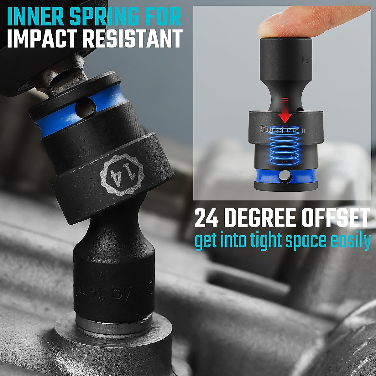 DURATECH 3/8" Drive Impact Universal Joint Socket Set, Swivel Socket Set, 16-Piece, Metric, 8-24MM, Cr-Mo Steel, Organized in EVA Foam Organizer