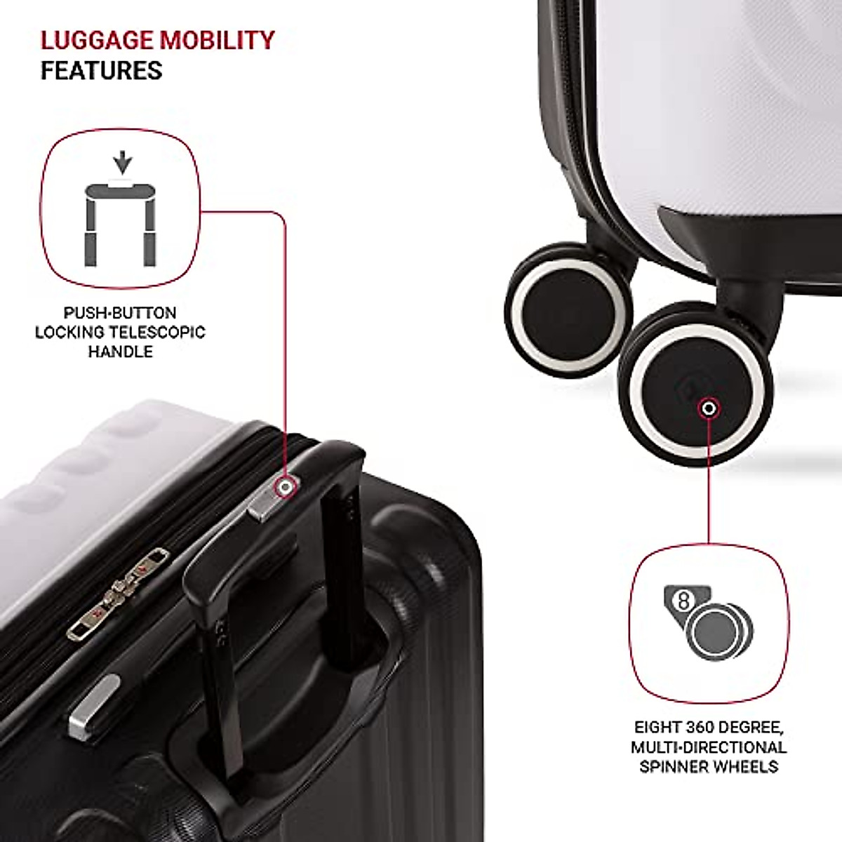 SwissGear 8028 Hardside Expandable Spinner Luggage, Black/White, Checked-Large 28-Inch