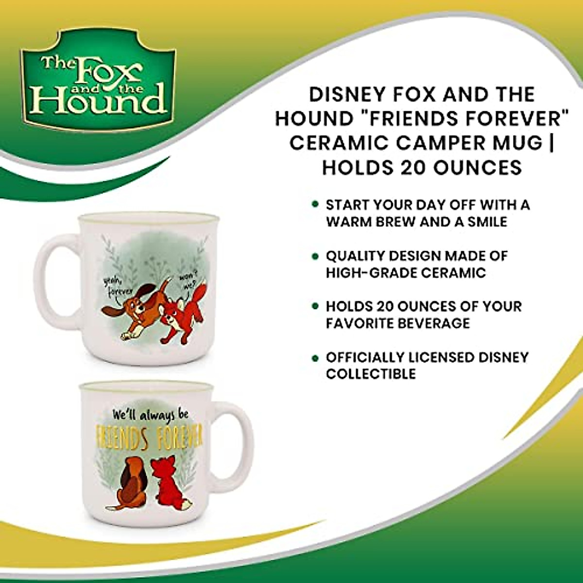 Disney Fox and the Hound "Friends Forever" Ceramic Camper Mug | Holds 20 Ounces