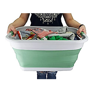 SAMMART 36L (9.5 gallon) Collapsible Plastic Laundry Basket-Foldable Pop Up Storage Container/Organizer-Space Saving Hamper, Water capacity: 28L(7.4 gallon) (1, Grey/Dark Sea Green)
