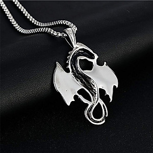 ATDMEI Dragon Pendant Necklace for Mens Women Stainless Steel Vintge Gothic Jewelry