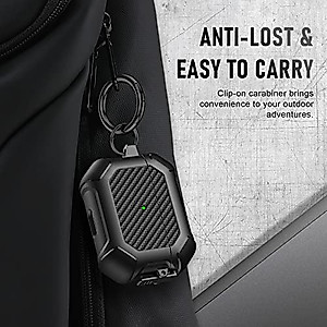 Maxjoy for AirPods Pro Case, Carbon Fiber Secure Lock Clip Full Body Shockproof Hard Shell Protective Case Cover with Keychain for Apple AirPod Pro (2019), Black