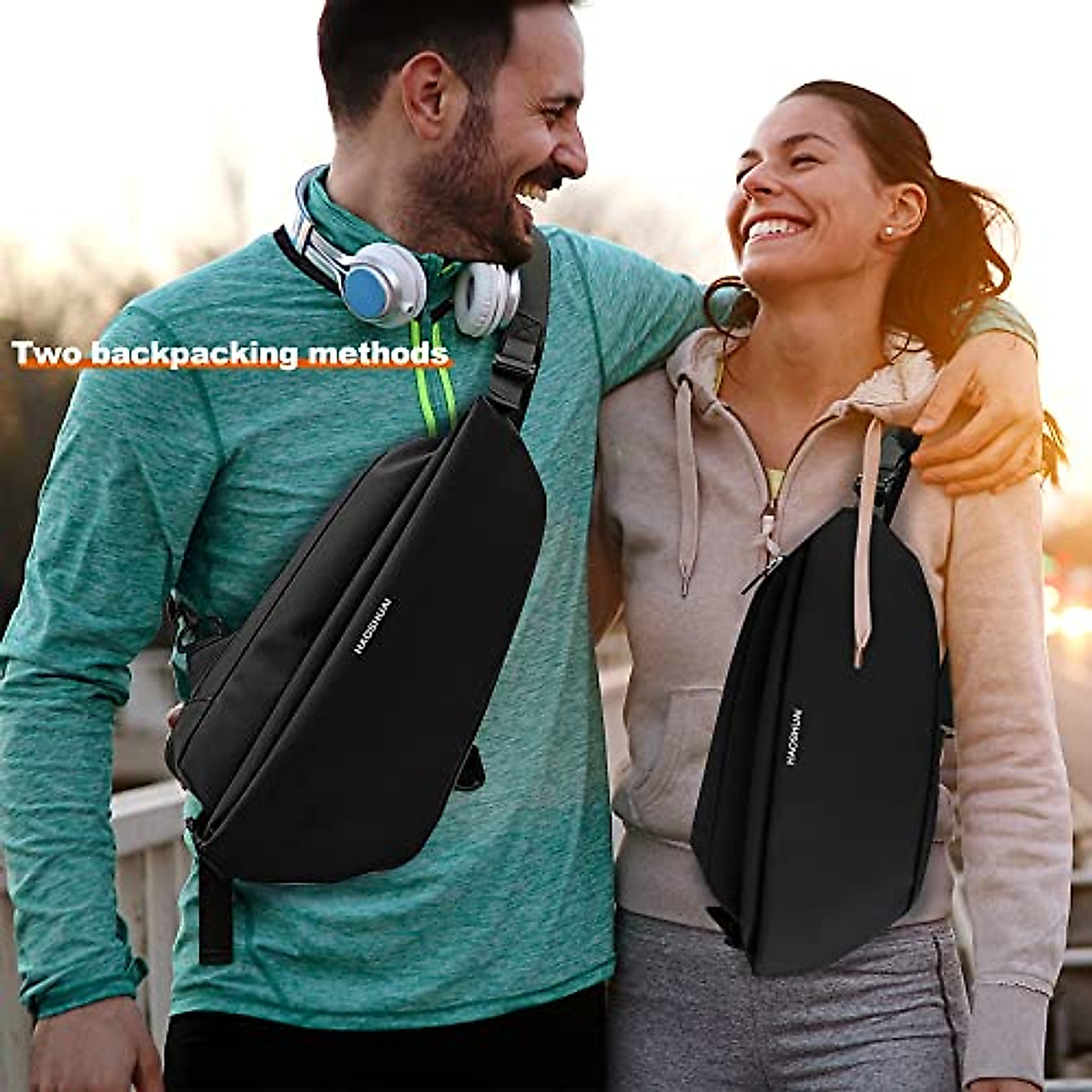 DREETINO Black Sling Bag for Women Men Waterproof Backpack for Travel Crossbody Chest Multipurpose Daypack