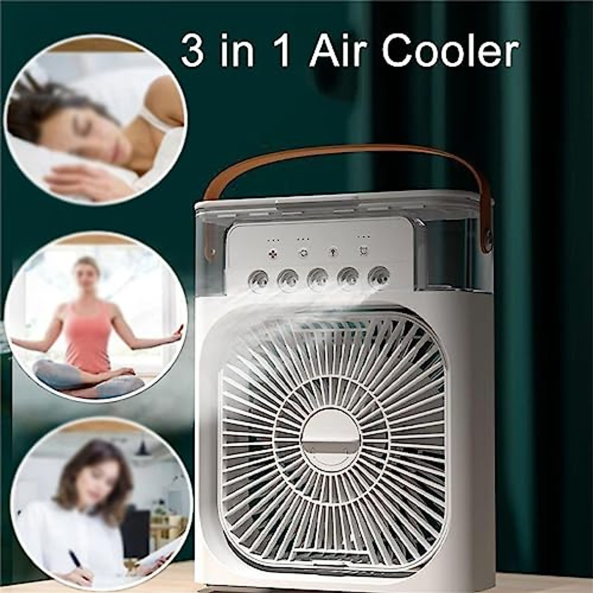 3 in 1 Air Cooler,Mini Portable Air Conditioners Fan with 3-Speeds/5 Humidifier Misting Hole/7 Colors Light,USB Rechargeable,Humidify Air Cooler,Adjustable Wind Direction,For Office Home (White)