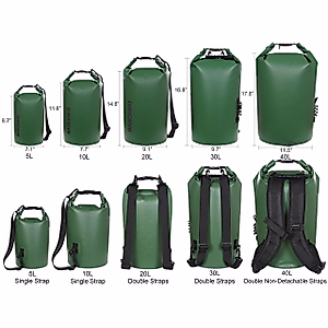 MARCHWAY Floating Waterproof Dry Bag Backpack 5L/10L/20L/30L/40L, Roll Top Sack Keeps Gear Dry for Kayaking, Rafting, Boating, Swimming, Camping, Hiking, Beach, Fishing (Dark Green, 40L)